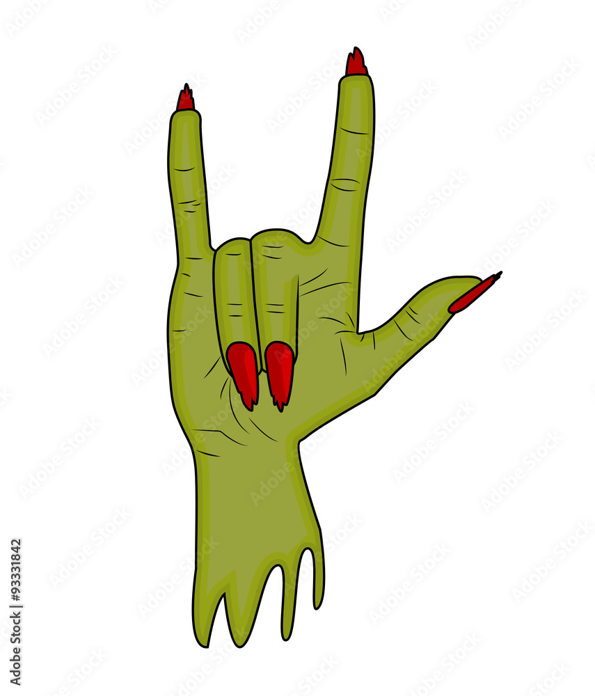 Zombie hand Horns, satan sign finger up gesture halloween vector ...