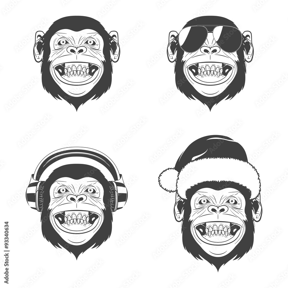 Set of monkey heads Stock Vector | Adobe Stock