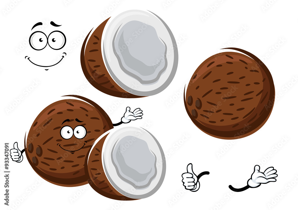 Cartoon tropical fresh coconut fruit Stock Vector | Adobe Stock