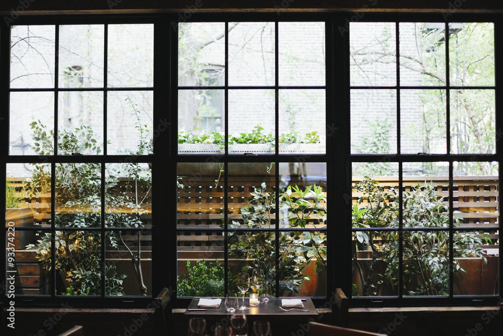 Interior view of a restaurant in Manhattan's West Village, window ...