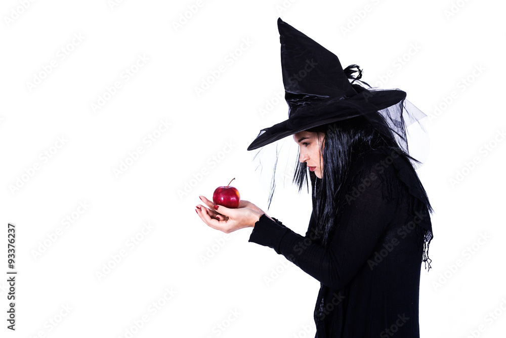 Beautiful Evil Witch With Red Apple Stock Photo | Adobe Stock