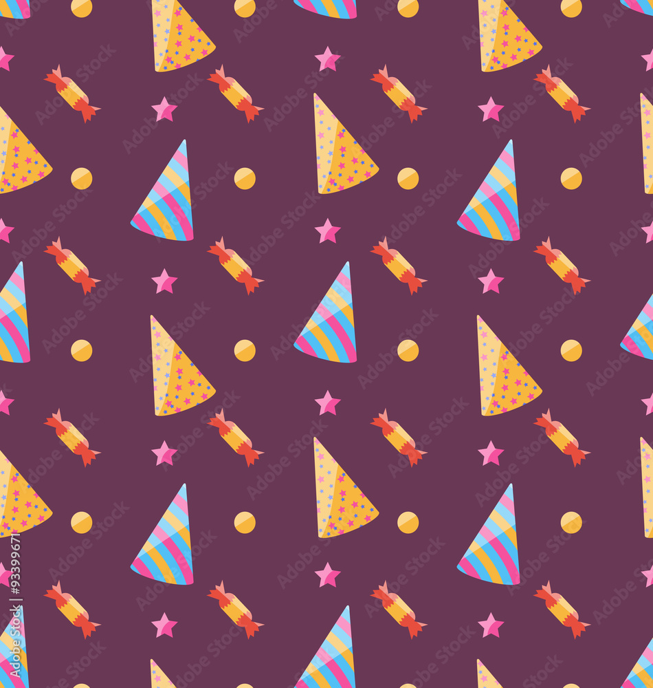 Seamless Funny Texture with Party Hats and Sweets Stock Illustration ...