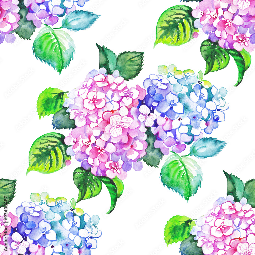 Watercolor seamless hydrangea design for wallpaper, tile, fabric. Stock ...