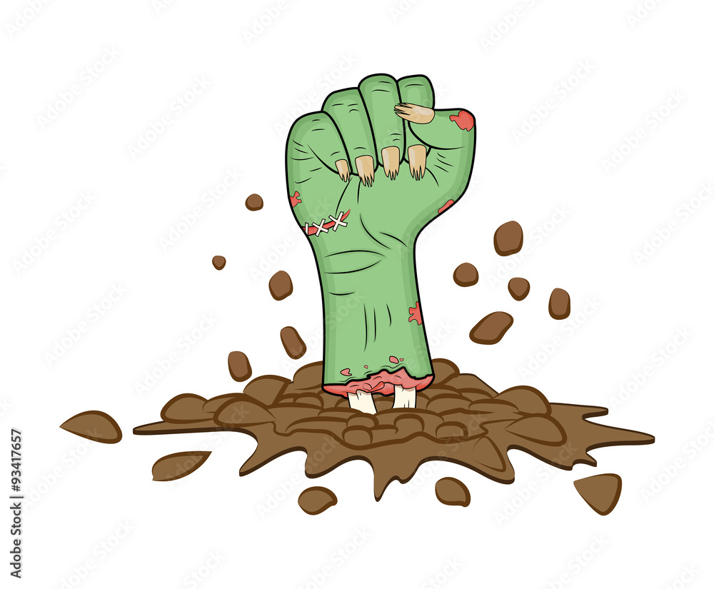 Zombie hand, Fist gesture out of ground halloween vector - realistic ...