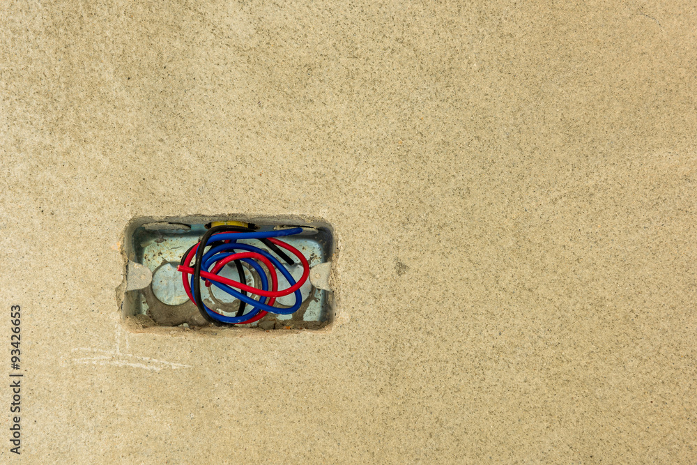 Wire box with different colored cables for power outlet installa Stock ...