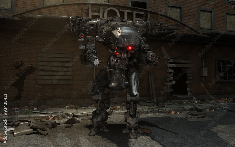 Robot mech with guns Stock Illustration | Adobe Stock