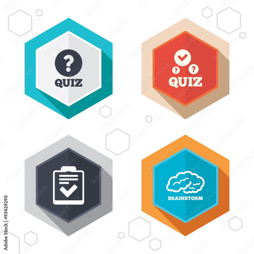 Quiz icons. Checklist and human brain symbols. Stock Vector | Adobe Stock
