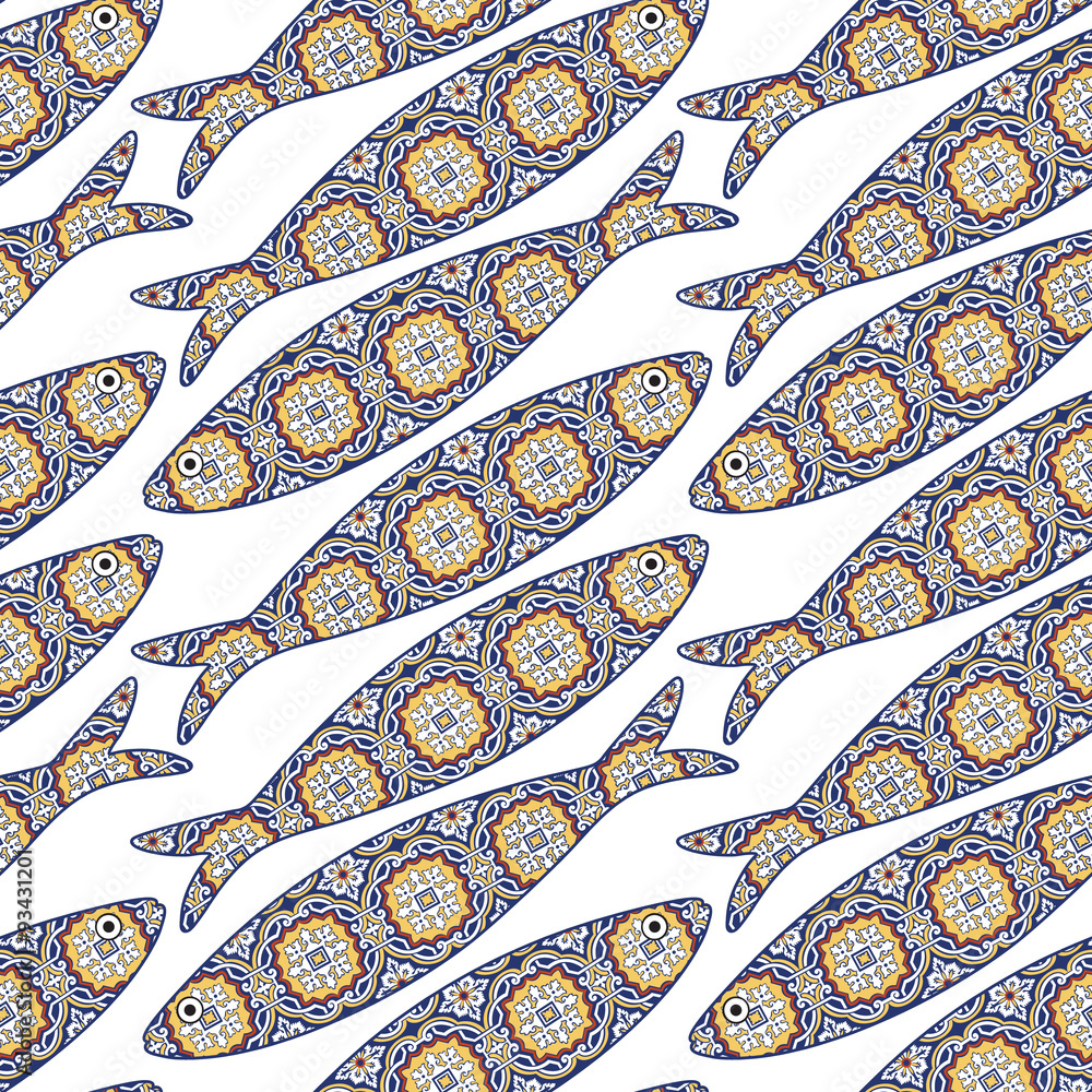 Traditional portuguese sardine and azulejo tiles background. Seamless ...