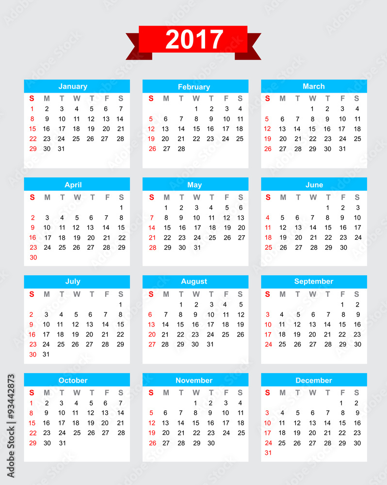 2017 calendar week start sunday Stock Vector | Adobe Stock