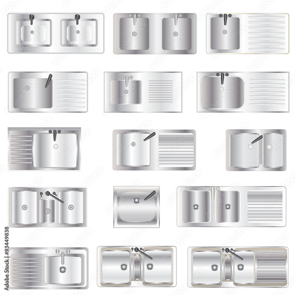 Kitchen Equipment , Sinks top view set 1 for interior, vector ...