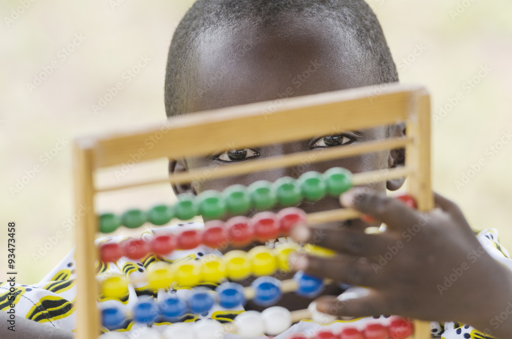 Handsome Young African Black Boy Playing with an Abacus School. Back to ...