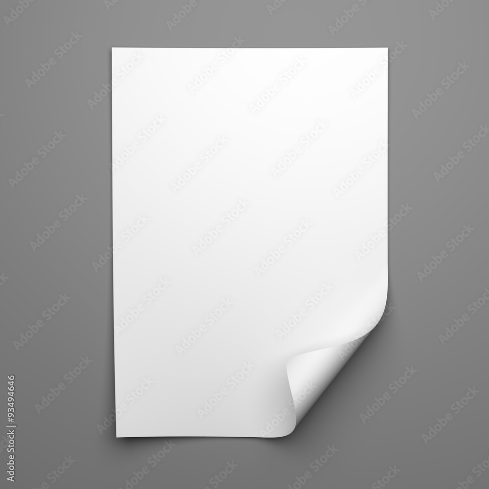 Blank empty sheet of white paper with curled corner Stock Illustration ...