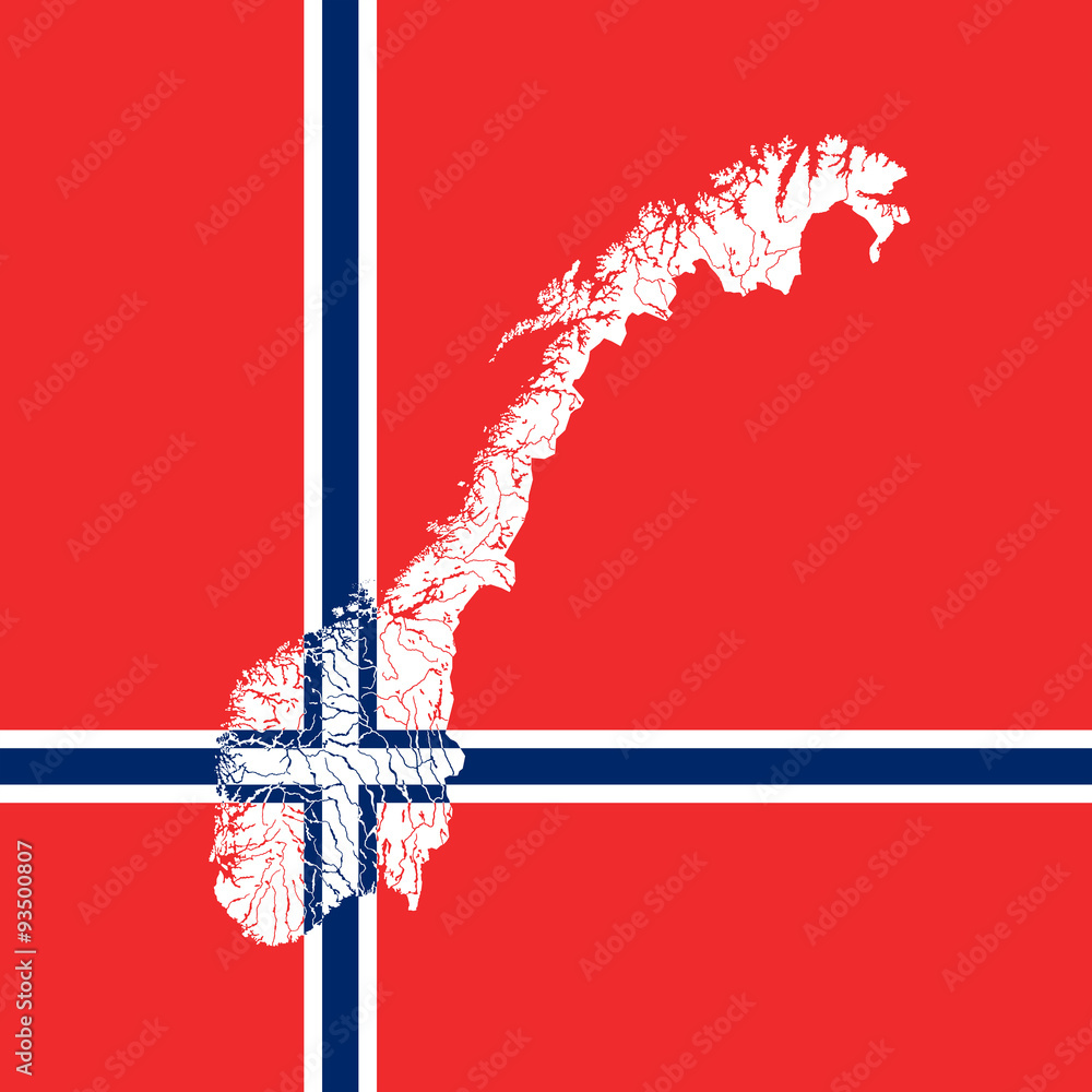 Map of Norway in colors of the Norwegian flag. Colors of flag are ...