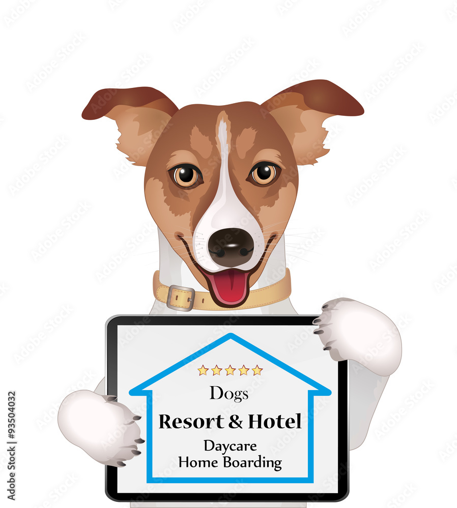 Dogs Resort Hotel advertising, Vector illustration isolated on white ...