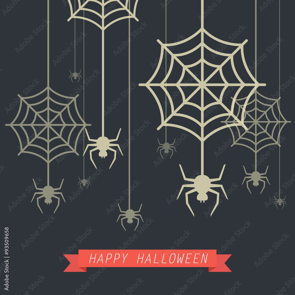 Happy Halloween Spider with Cobweb Stock Vector | Adobe Stock