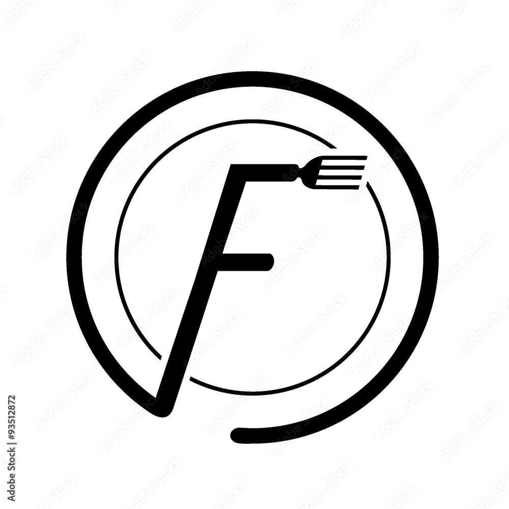 f letter with fork logo design in dish form Stock Vector | Adobe Stock