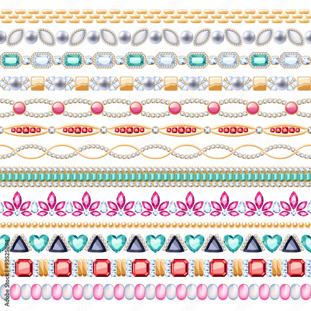 Colorful gemstones seamless horizontal borders set. Stock Vector ...