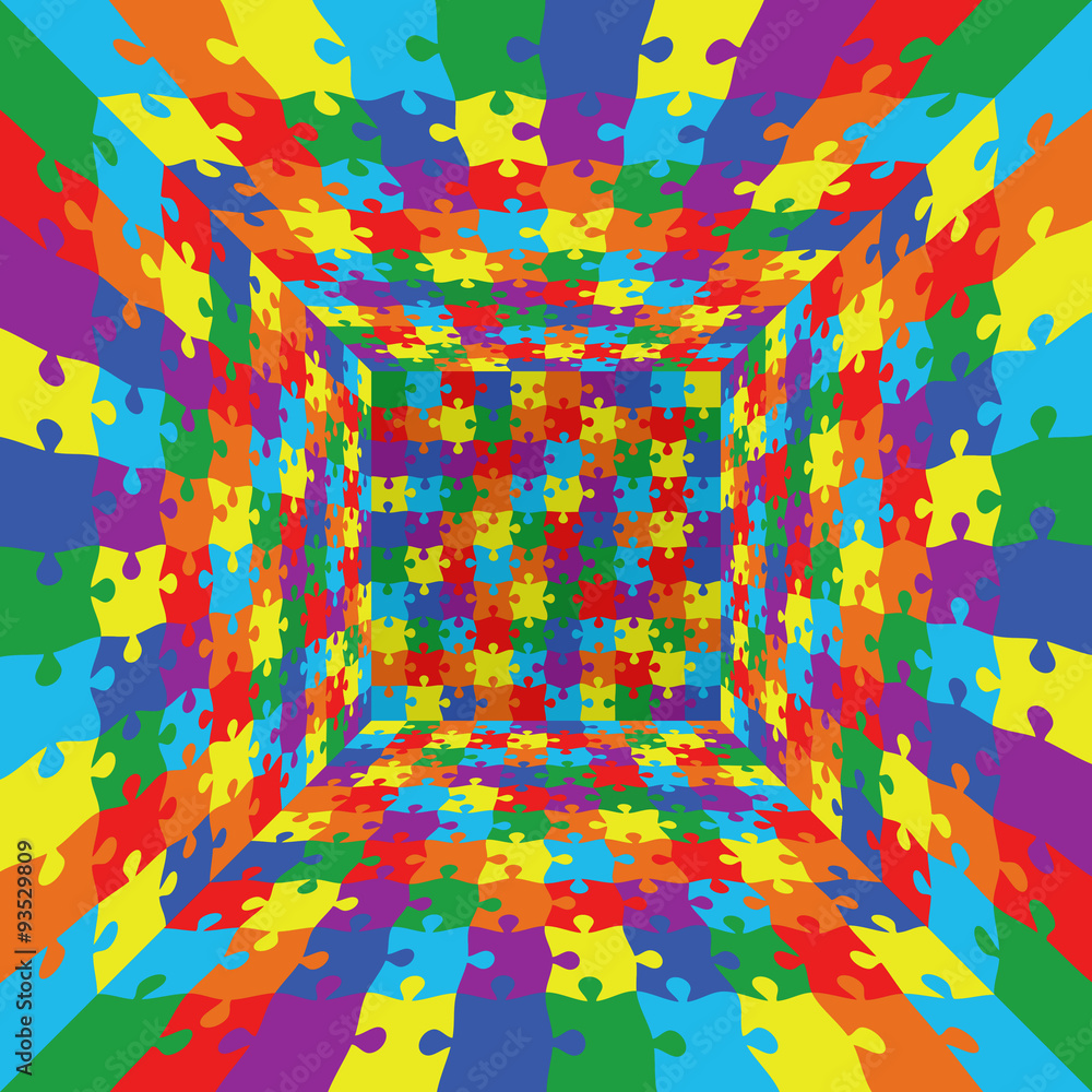 3d abstract vector rainbow color puzzle jigsaw room background Stock ...