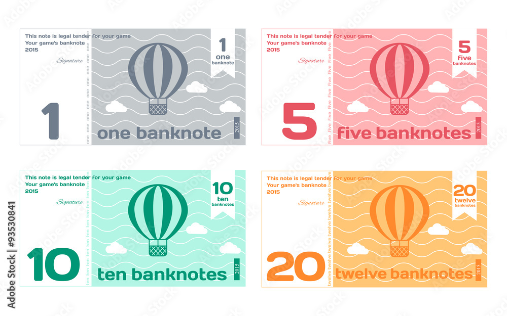 Vector Abstract Cute Color Banknote Templates Set Stock Vector | Adobe ...