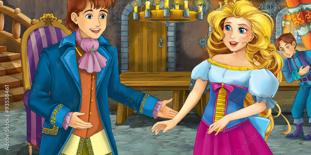 Cartoon fairy tale scene - with prince and princess Stock Illustration ...