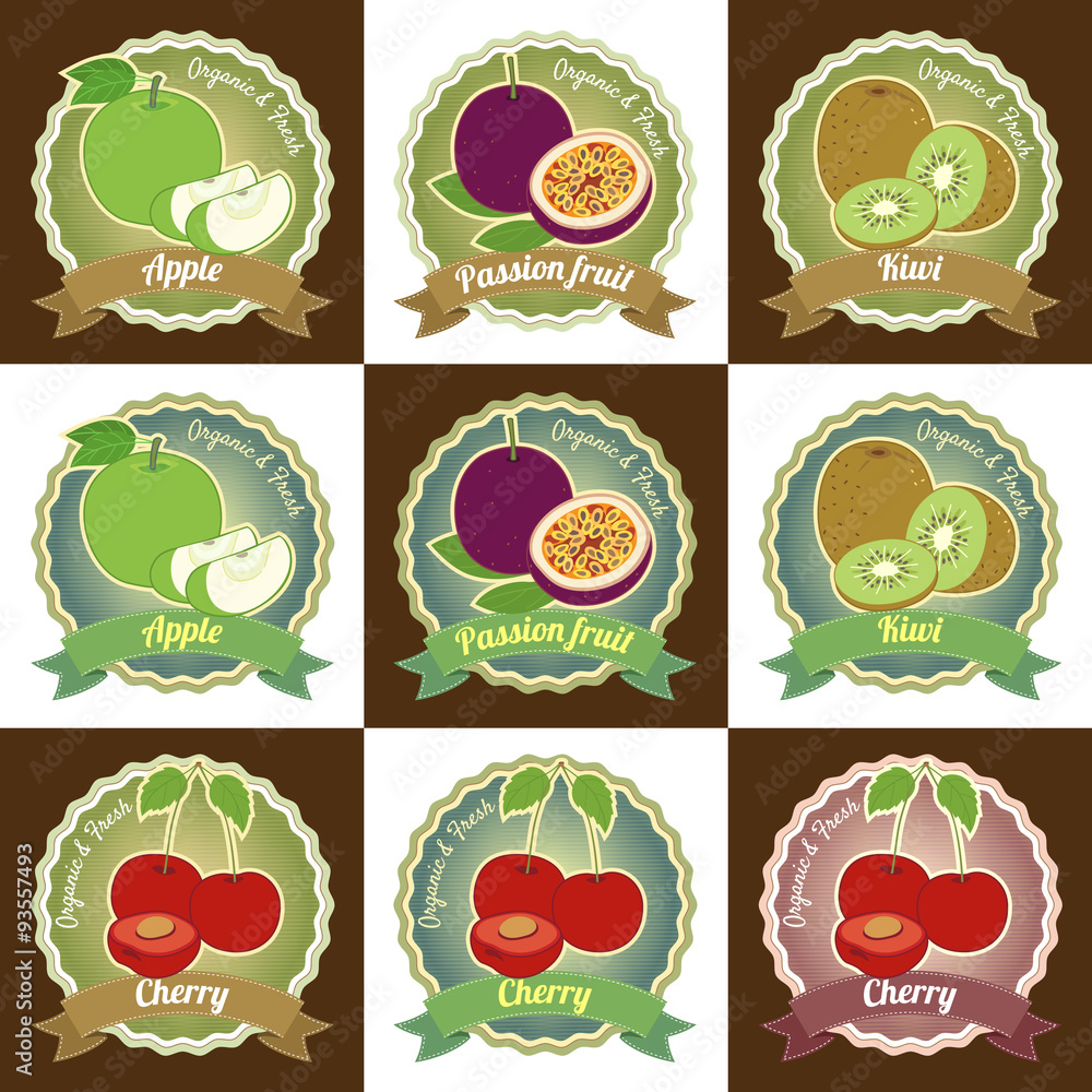 Set of various fresh fruit premium quality tag label badge sticker and ...