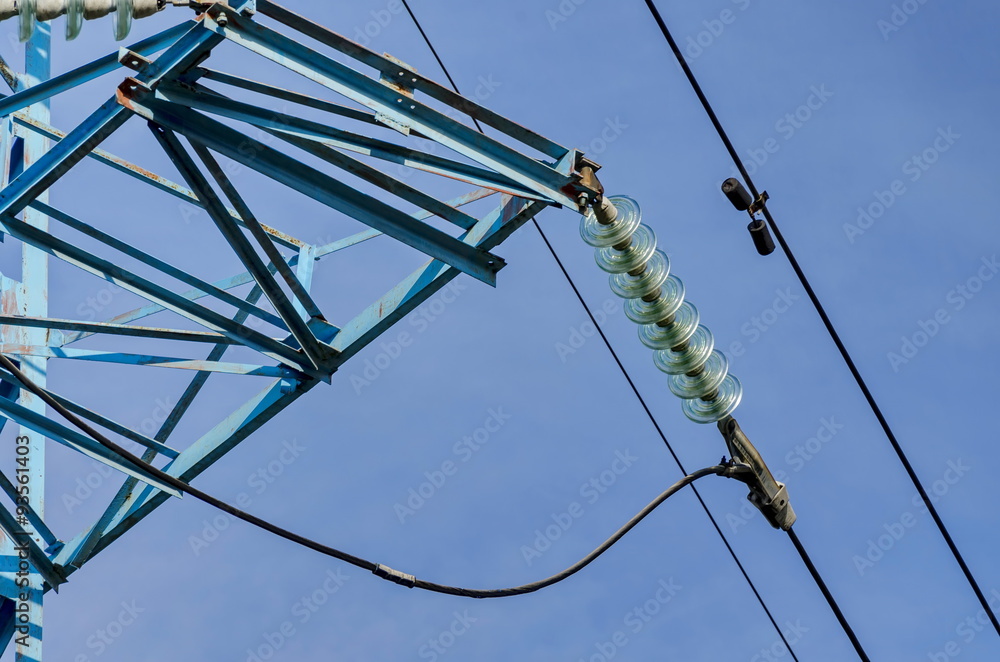 Bell-shaped insulator chain of electric power transmission line, Sofia ...