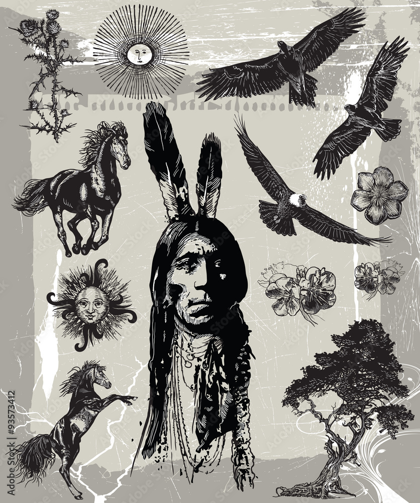 Indian Warrior, Sitting Bull portrait - Freehand sketch, vector Stock ...