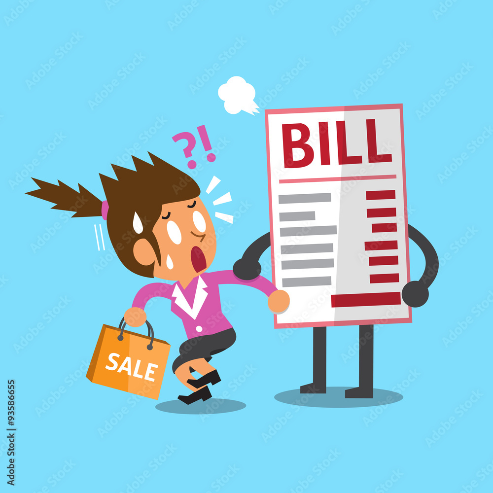 Cartoon a woman and bill payment Stock Vector | Adobe Stock
