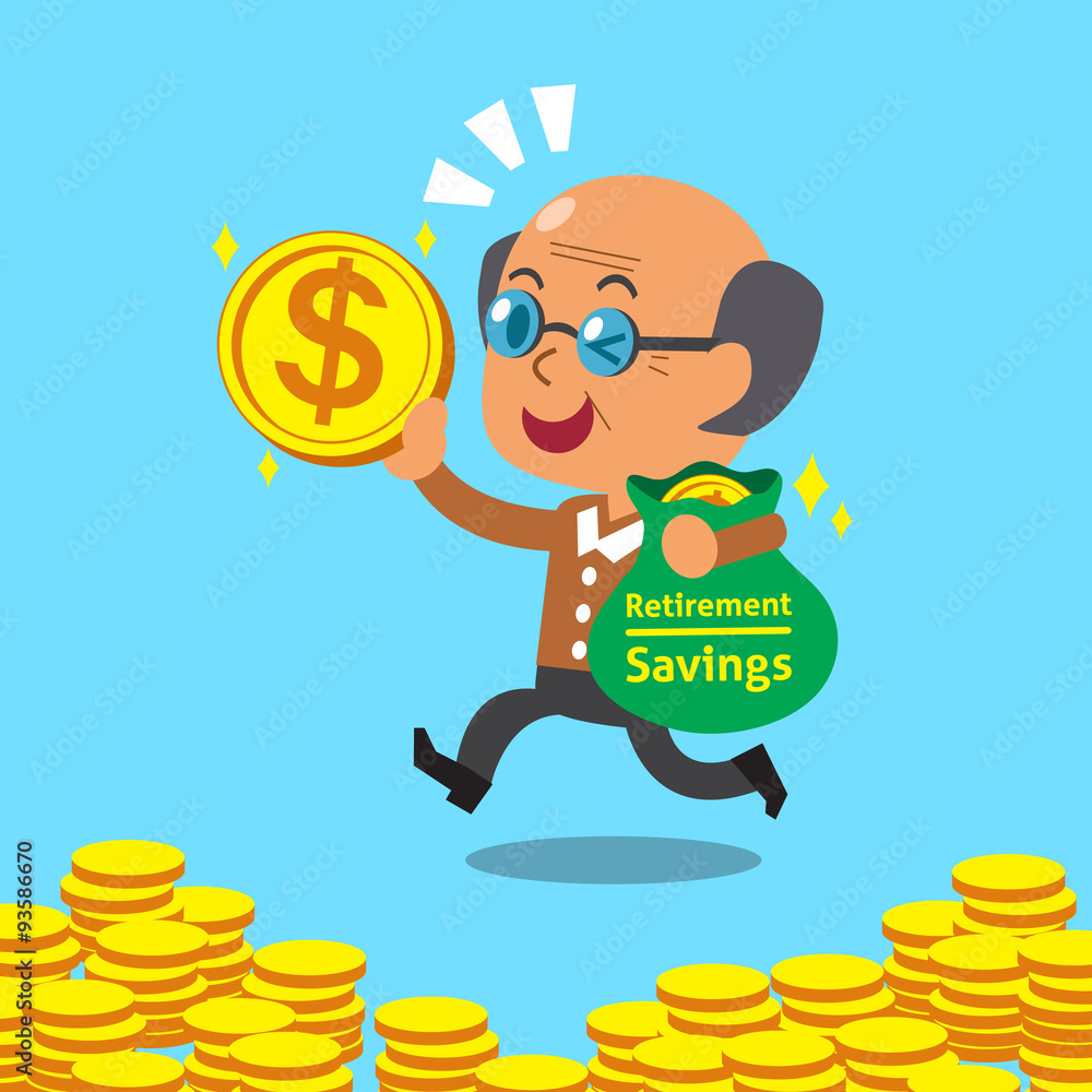 Cartoon an old man with retirement savings bag Stock Vector | Adobe Stock