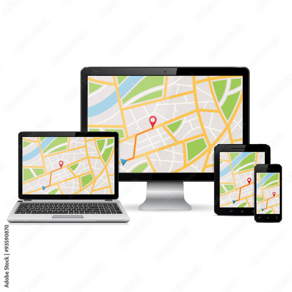 GPS map on display of modern digital devices vector de Stock | Adobe Stock