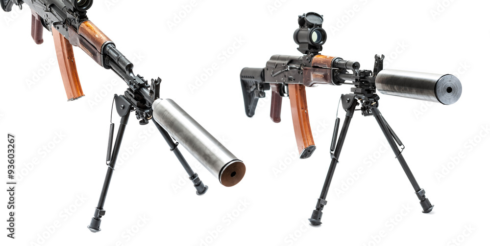 ak-47 machinegun with custom butt, reflex sight and bipod Stock Photo ...