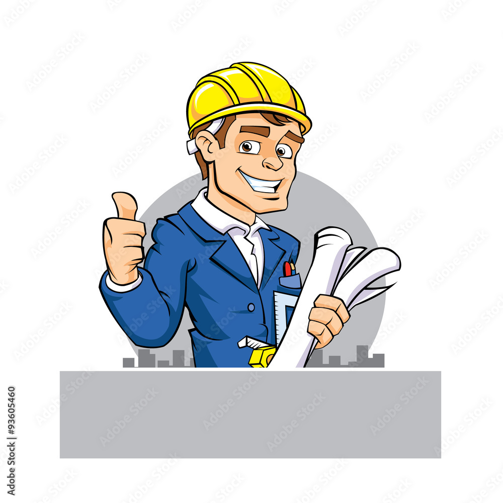 cartoon engineer holding tool and paper Stock Vector | Adobe Stock