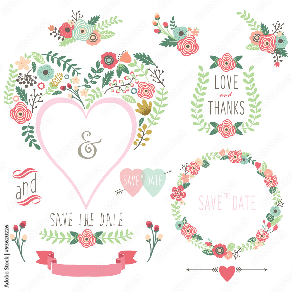 Floral Heart Shape Invitation Stock Vector | Adobe Stock