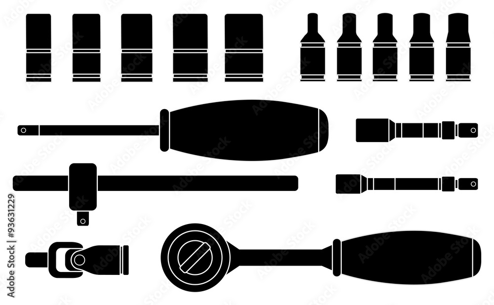 Ratchet and socket set. Black vector de Stock | Adobe Stock
