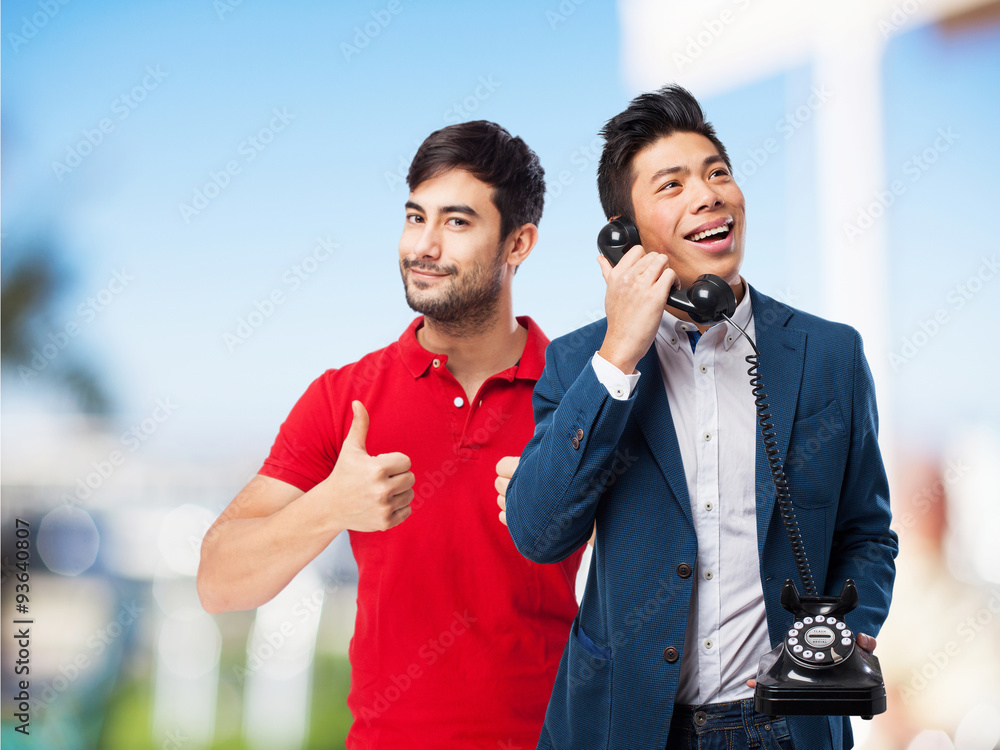 chinese man talking with telephone Stock Photo | Adobe Stock