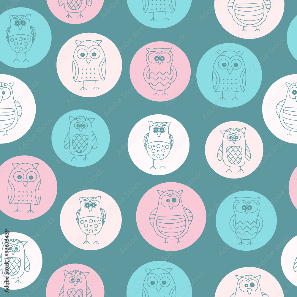 Seamless pattern with hand drawn doodle owls. Cute background for kids ...