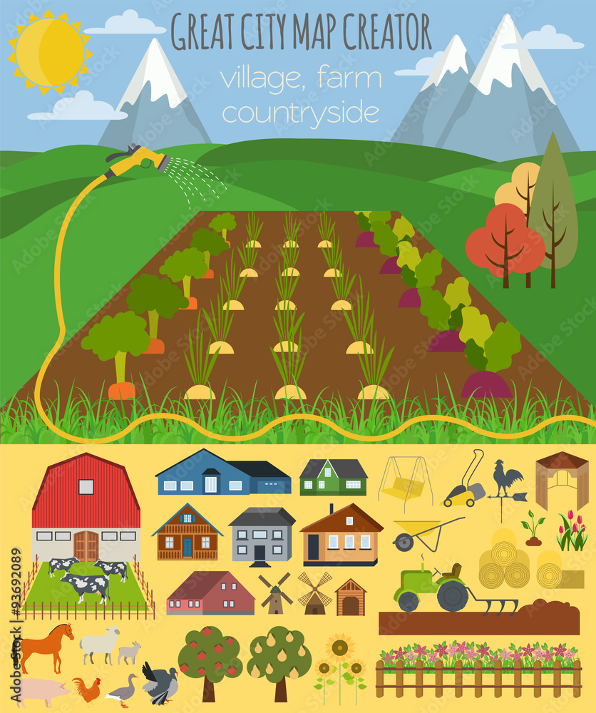 Great city map creator. Village, farm, countryside, agriculture. Stock ...