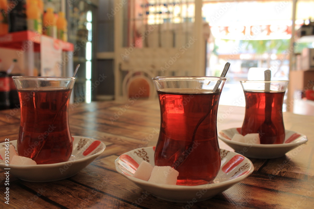 Turkish tea with sugar in traditional Turkish cups Stock Photo | Adobe ...
