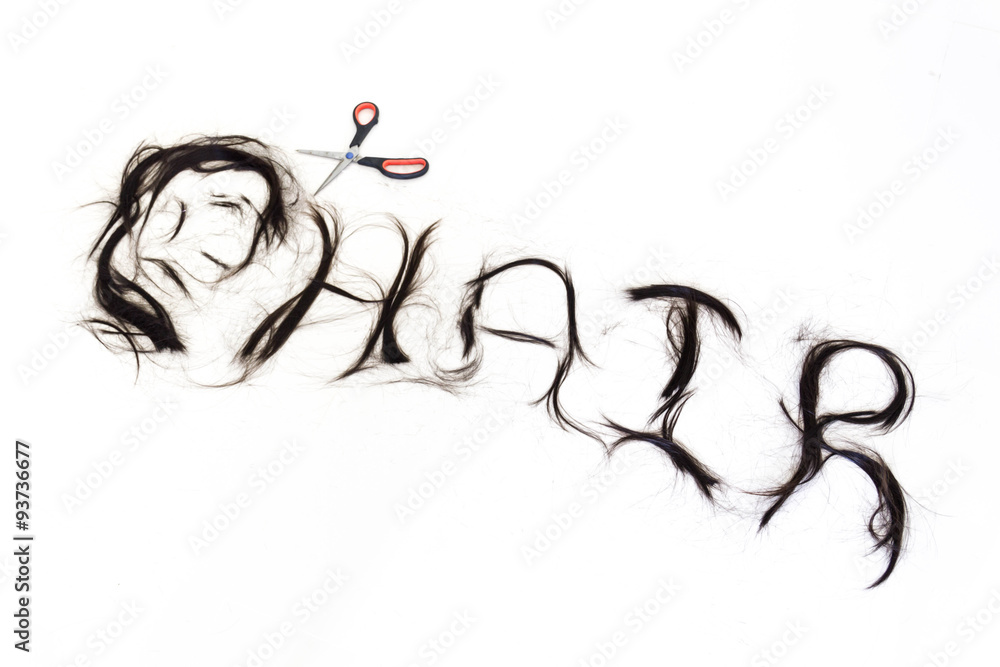 Beautiful pile of hair on the floor Woman shape with alphabet hair ...