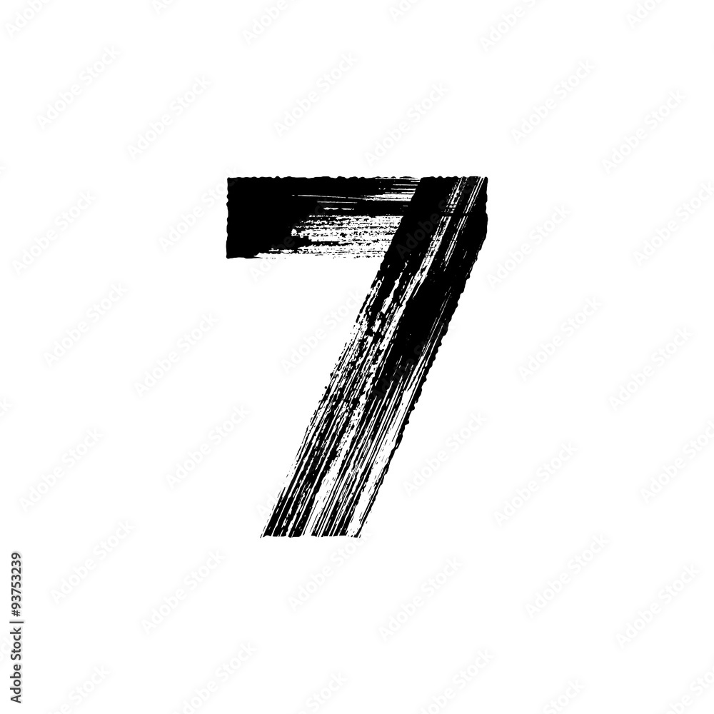 Number Seven 7 hand drawn with dry brush Stock Vector | Adobe Stock