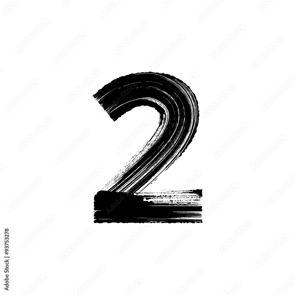 Number Two 2 hand drawn with dry brush Stock Vector | Adobe Stock