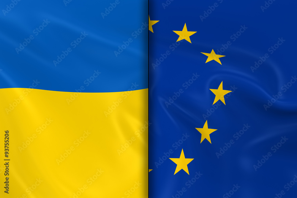 Flags of Ukraine and the European Union Split Down the Middle - 3D ...
