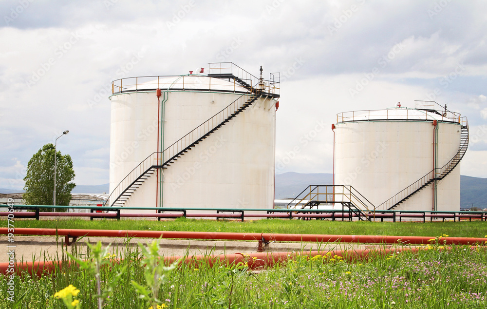 Refinery, oil tank farm, gasoline storage tank, crude oil. Storage and ...