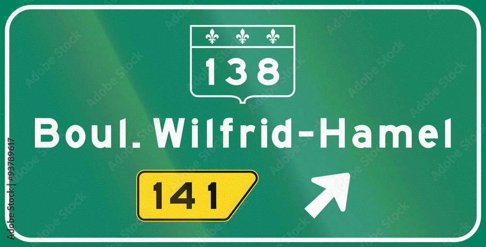 Guide and information road sign in Quebec, Canada - Highway exit sign ...