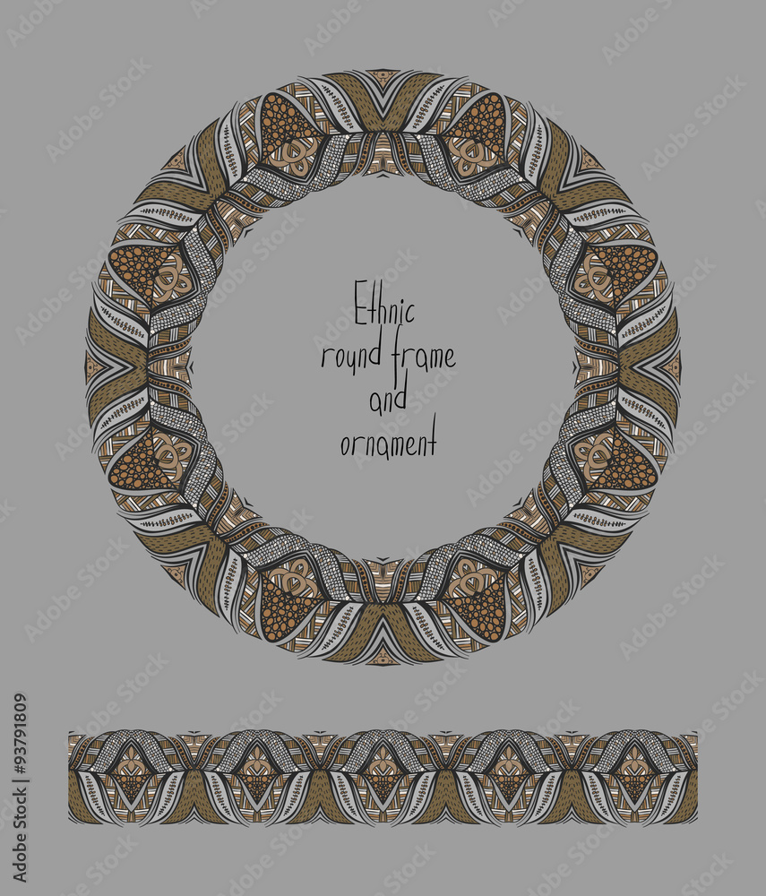 Ethnic round frame with ornament.Can be used as a greeting card, or any ...