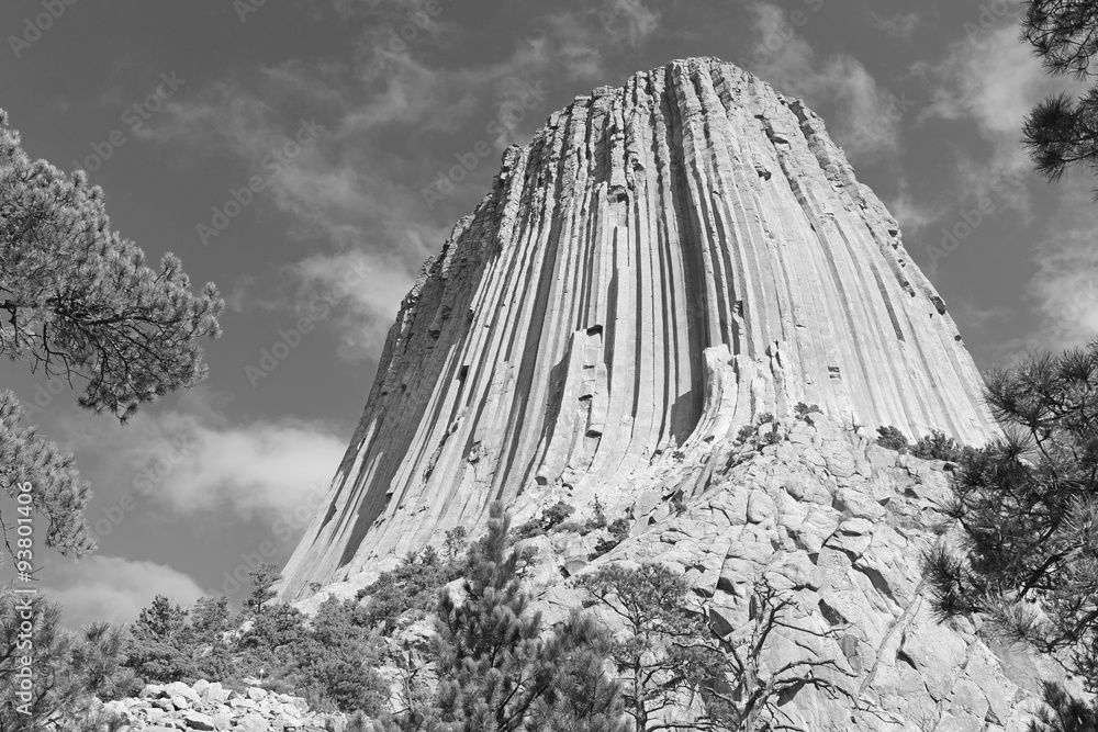 Devils Tower National Monument, a geological landform rising from the ...