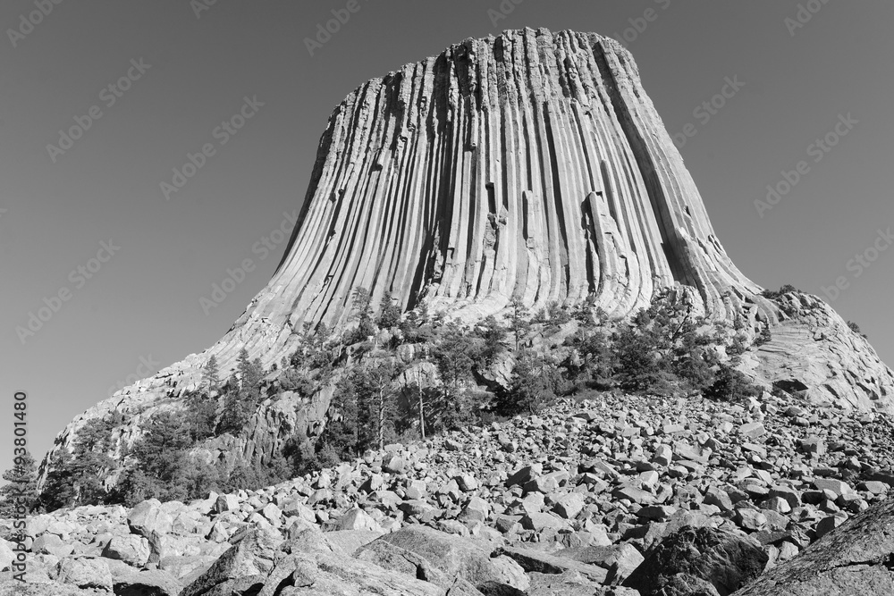Devils Tower National Monument, a geological landform rising from the ...