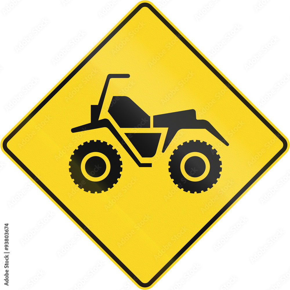Canadian road warning sign: ATV crossing. This sign is used in Quebec ...