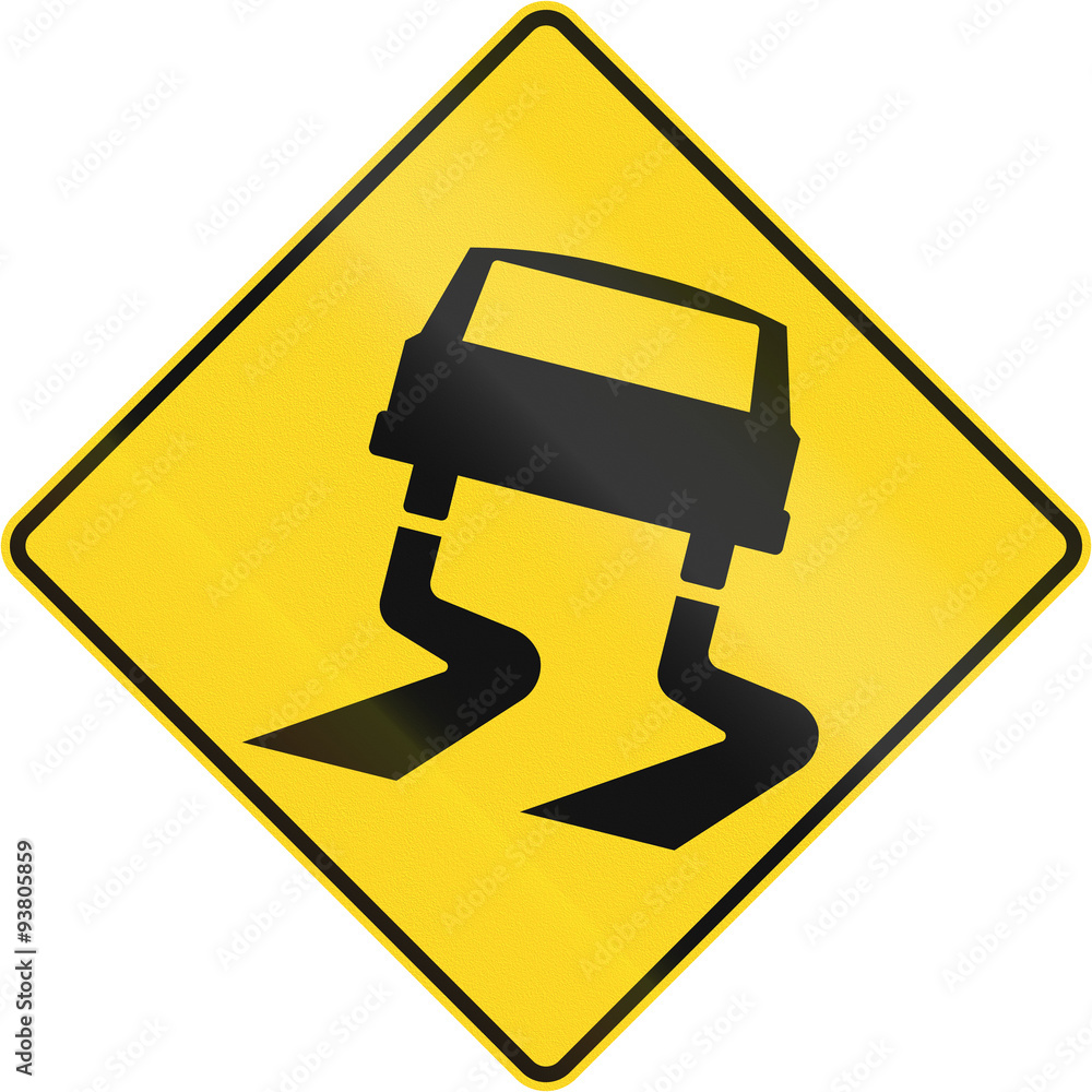 Slippery When Wet Road Sign