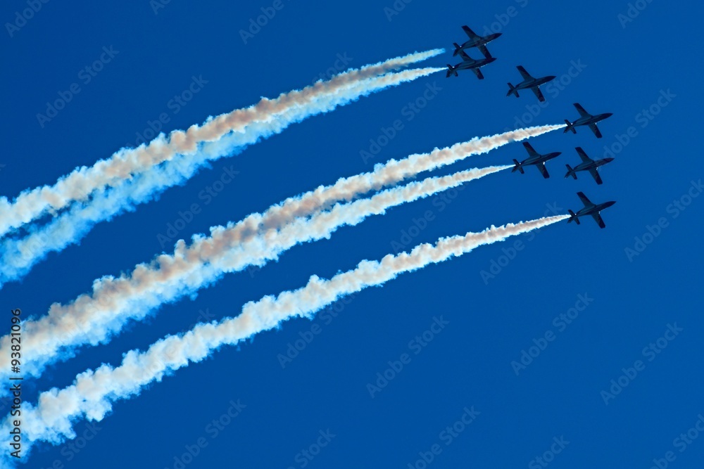 Seven planes formation at airshow Stock Photo | Adobe Stock